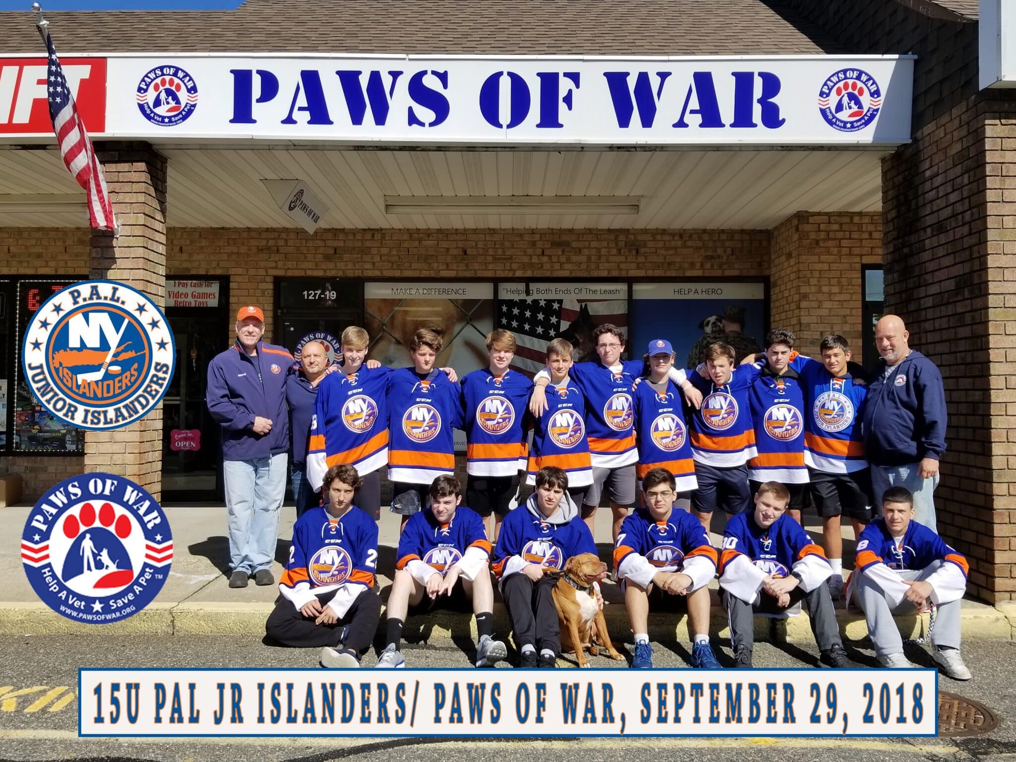 PAL 15U JR ISLANDERS Team working with Paws of War | Team Up 4 Community