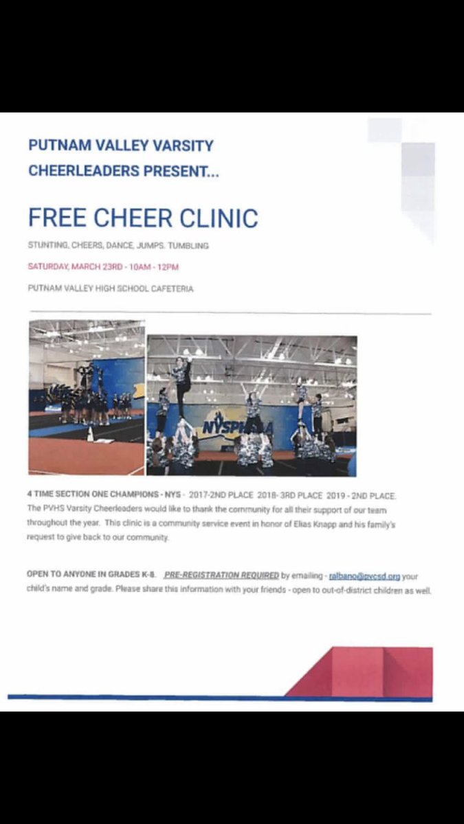 Putnam Valley Varsity Cheer Host Free Clinic | Team Up 4 Community