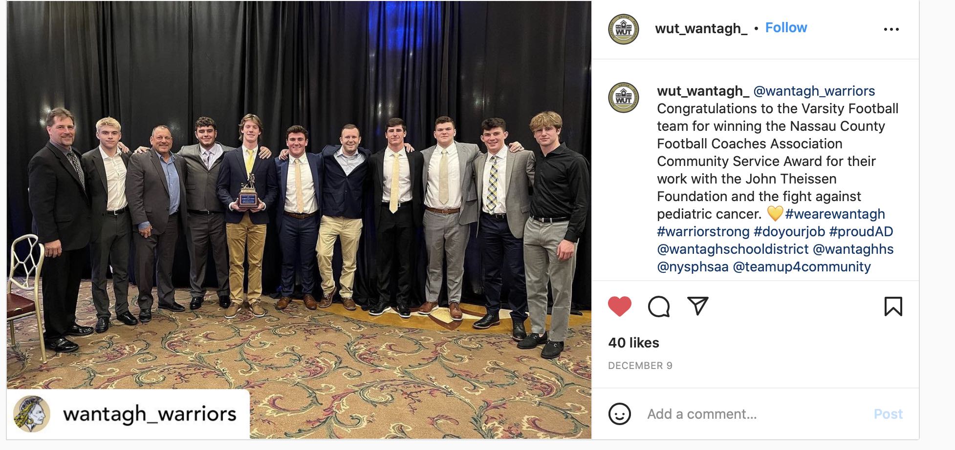 Wantagh Football Assists John Theissen Children’s Foundation | Team Up ...