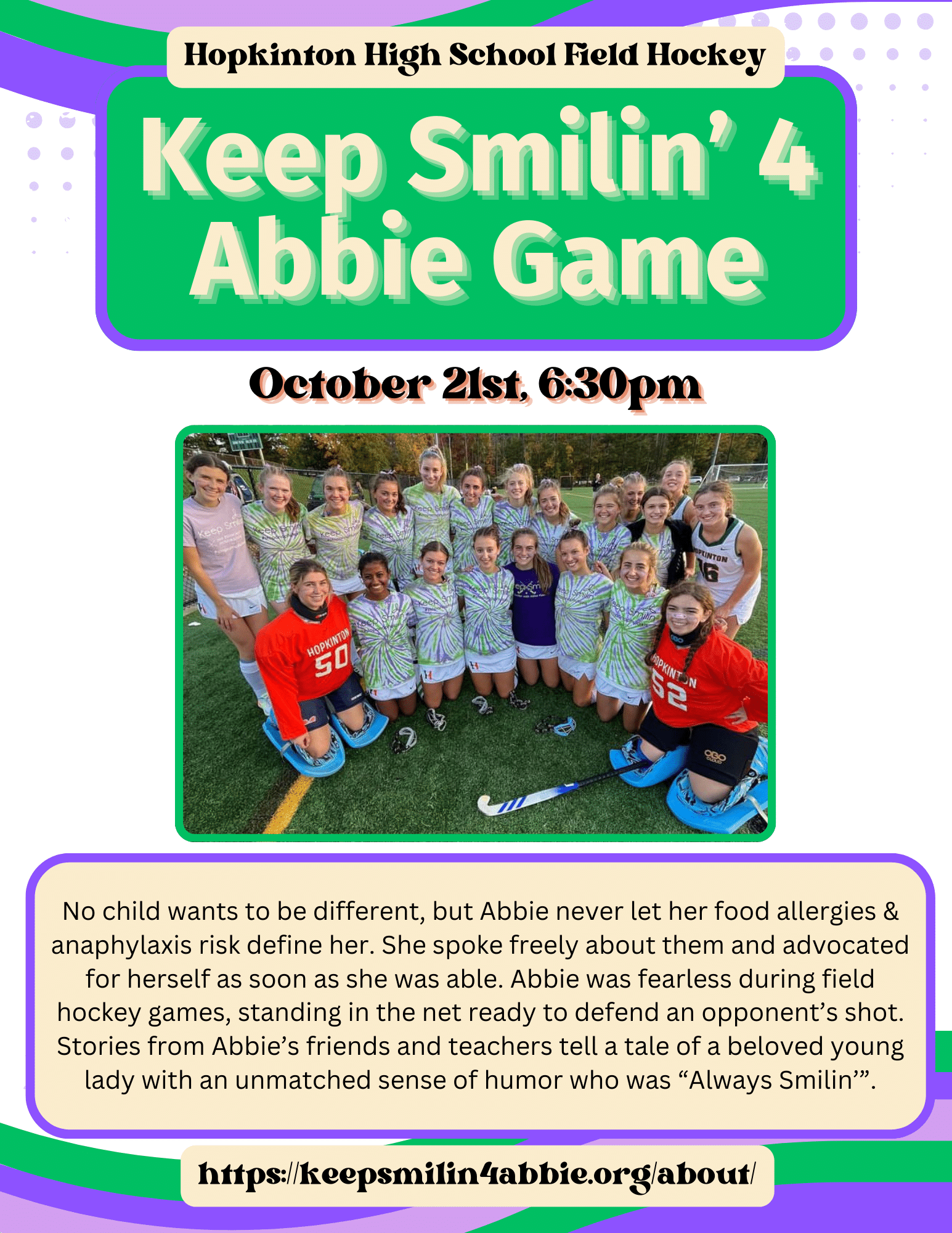 Hopkinton Field Hockey Honors Abbie Benford with Keep Smilin' 4 Abbie ...